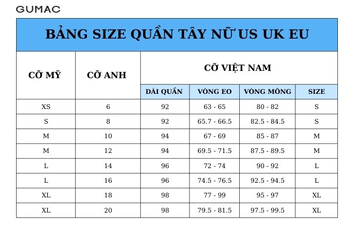 Bảng size quần nữ CHUẨN 2025 cách đo quần chính xác nhất