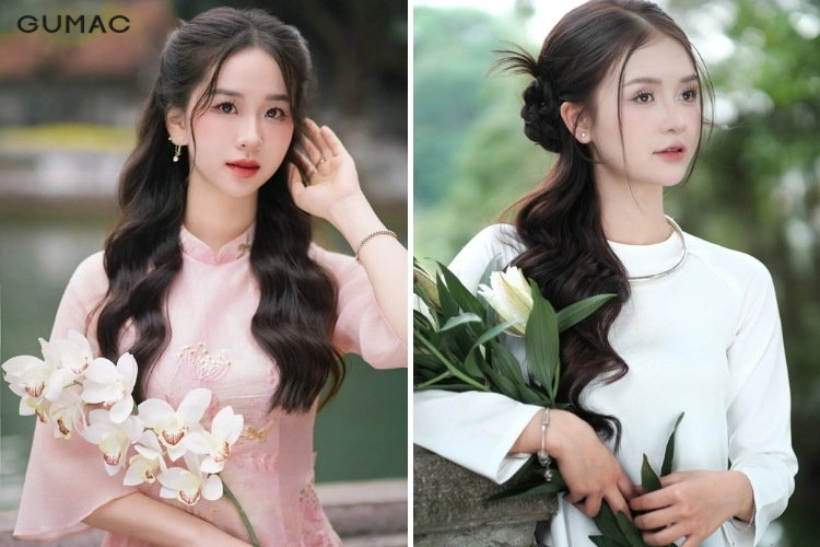 Kiểu tóc mặc áo dài cho mặt vuông HOT nhất hiện nay